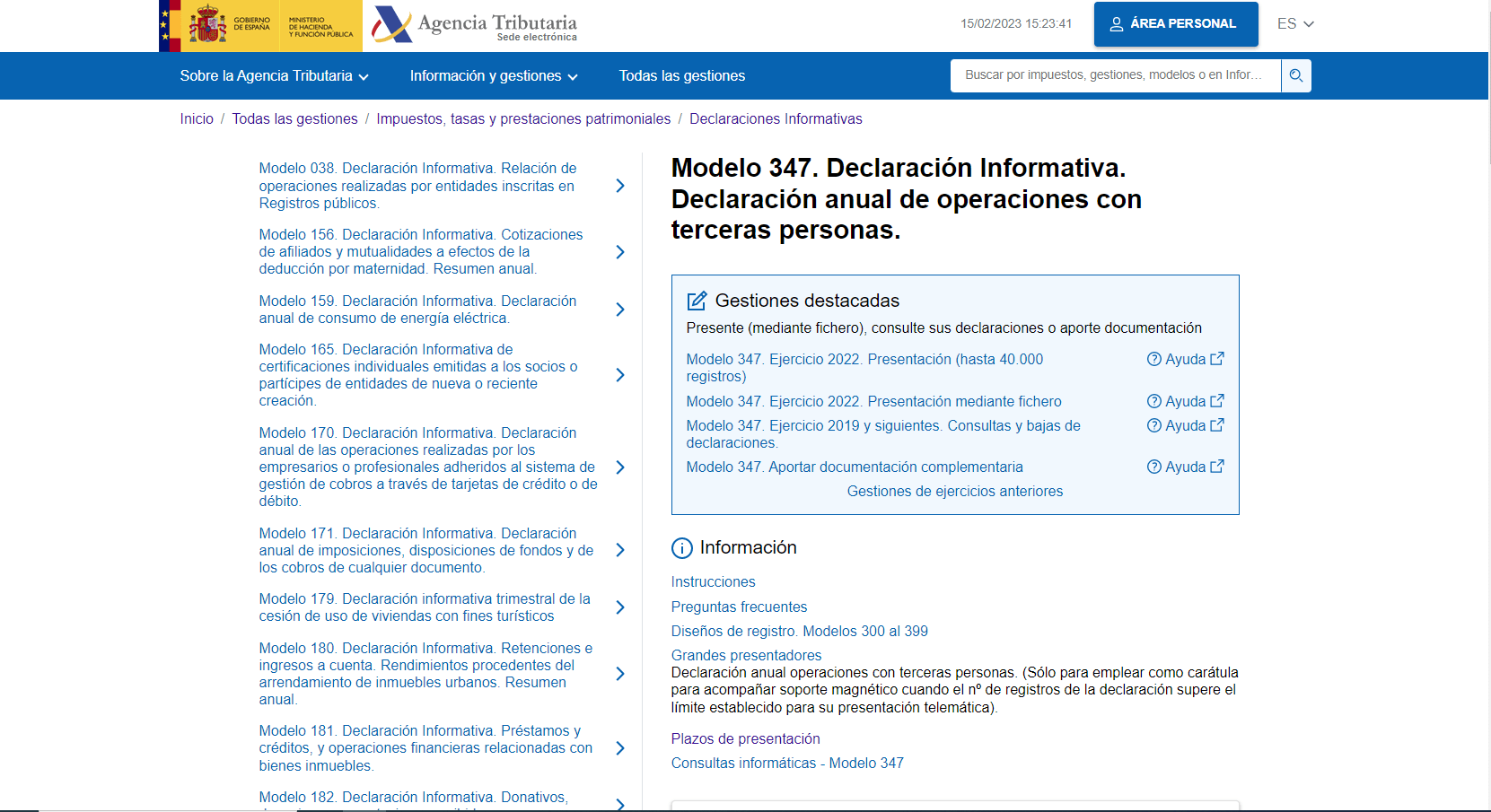 Modelo 347 AEAT. Presentación ejercicio 2022.